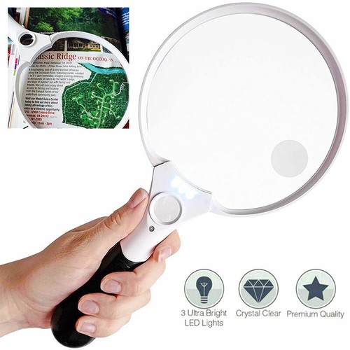25X Extra Large Strong Magnifying Glass 3 Bright LED Zoom Hand Held ...