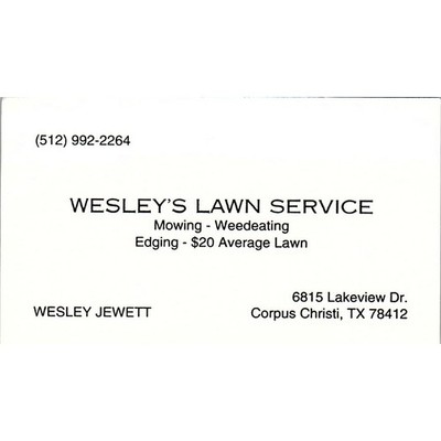 Wesley Lawn Service W Jewett Corpus Christi TX Vintage Business Card ...