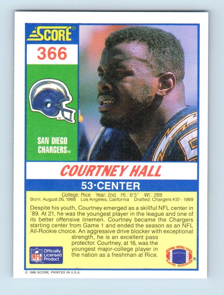 1990 Score Courtney Hall San Diego Chargers #366 | eBay