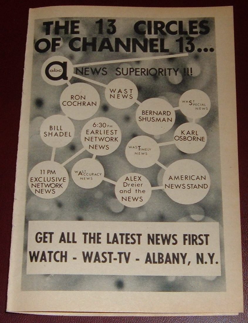1962 WAST ALBANY,NEW YORK TV NEWS AD~BILL SHADEL~BERNARD SHUSMAN~RON ...