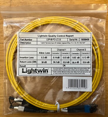 Glasfaser LWL Patchkabel 2m FC-LC Stecker gelb 9/125 Singlemode Fibre ...