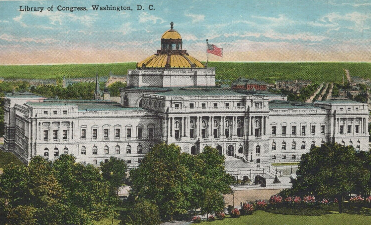 Historic Library of Congress in Washington DC White Border Vintage Post ...