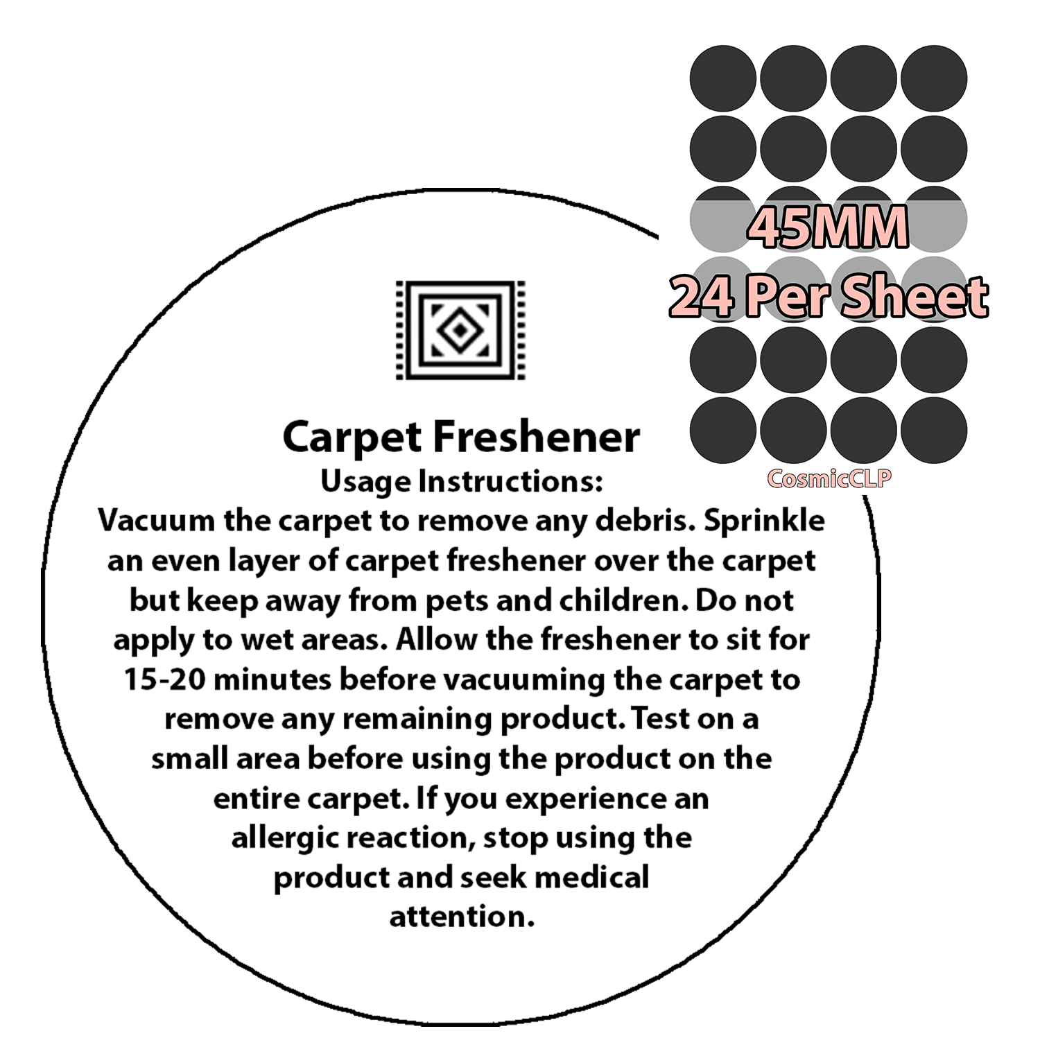 Carpet Fresheners Instruction Stickers - How To Warning Labels - Sheets ...