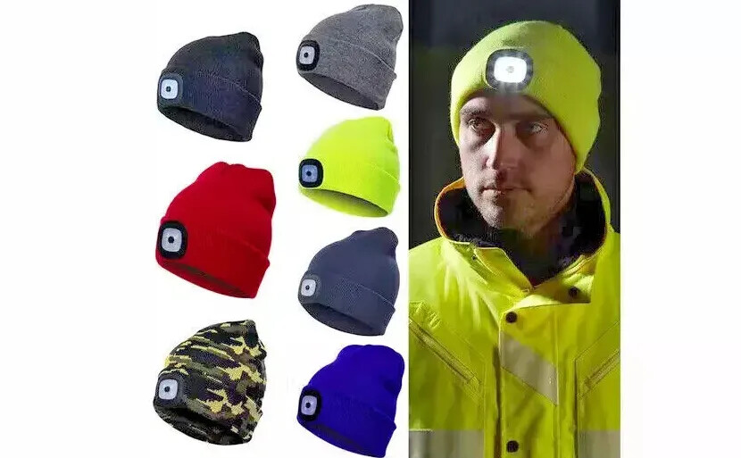 Unisex Rechargeable LED Beanie Hat Knit Light Up Headlamp Cap USB-7 ...