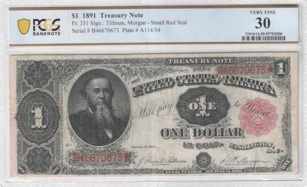 $1 1891 Treasury Coin Note Fr. 351 Open Back STANTON PCGS Very Fine 30 ...