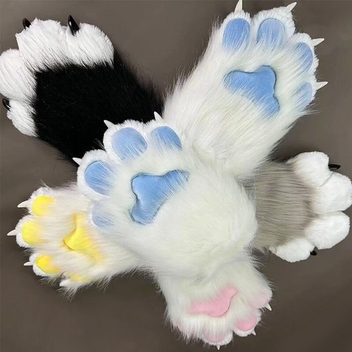 Handmade Furry Colorful Paw Beast Claw Gloves Husky Fox Cat Claw Cute ...