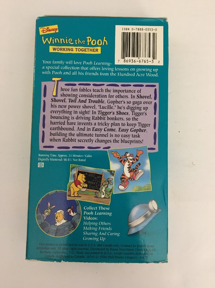 Disney Winnie The Pooh Working Together VHS Learning-TESTED-RARE-SHIP N ...