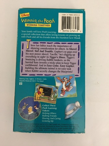 Disney Winnie The Pooh Working Together VHS Learning-TESTED-RARE-SHIP N ...