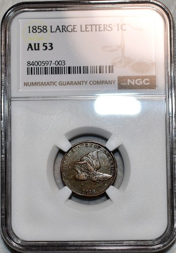 NC AU-53 1858 Large Letters Flying Eagle Cent, Lustrous, Walnut-Brown ...