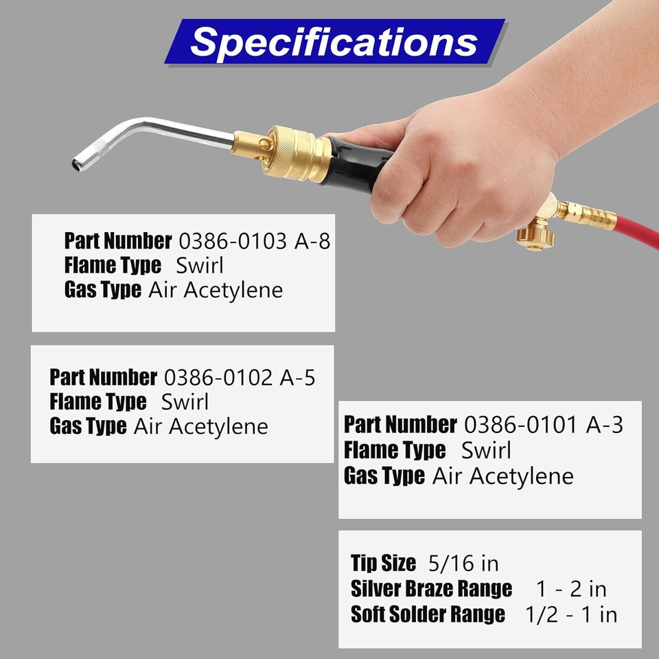 A3 A5 A8 Air Acetylene Torch Tip Kit, Acetylene Torch Tips Set, 3/16" 1 ...