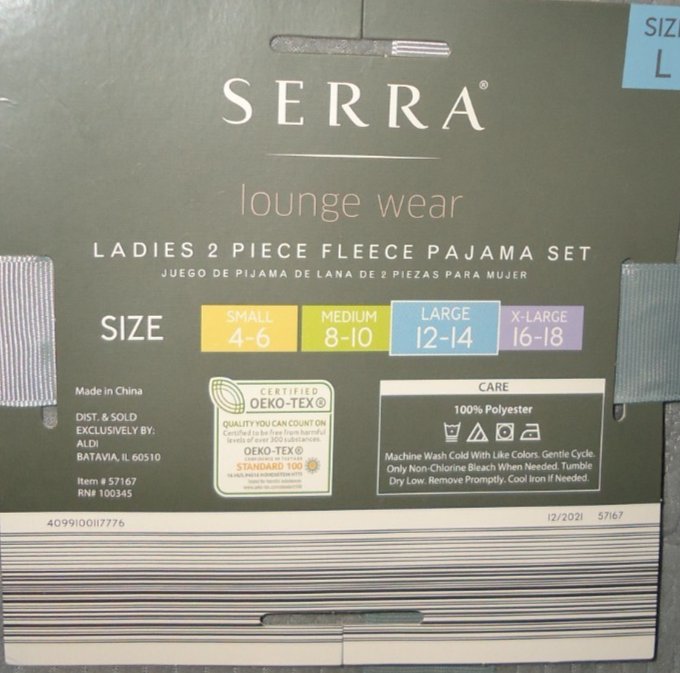 SERRA LADIES 2 PIECE FLEECE PAJAMA LOUNGE SET SIZE LARGE NEW IN PACKAGE ...