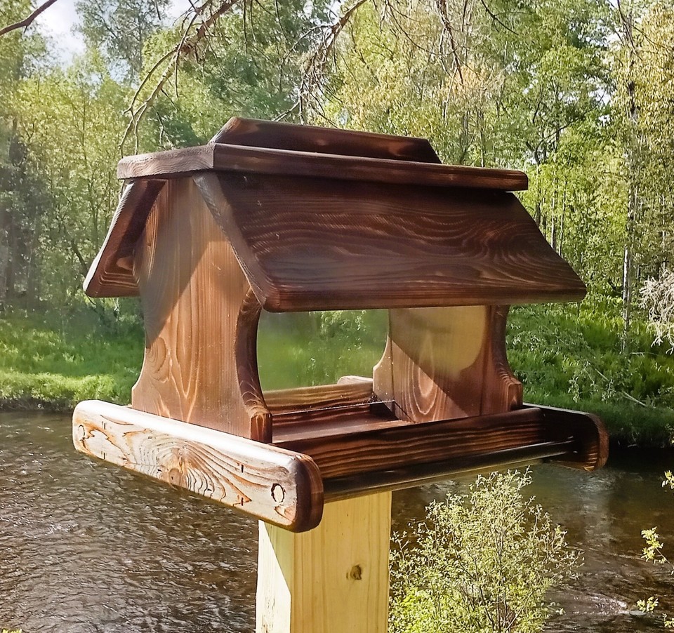 14 Inch Cedar Wood Post Mount Bird Feeder 14TBNUP2B | eBay