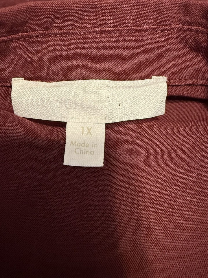 Adyson Parker Burgundy Roll Tab Button Front Blouse Size 1X | eBay