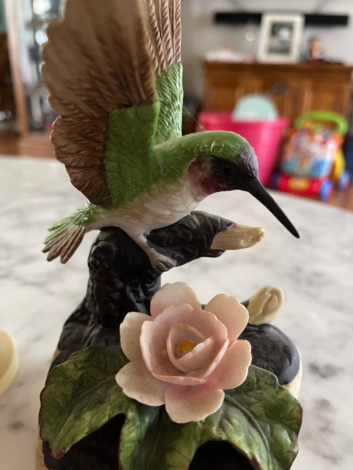 2--Porcelain Humming Bird Figure Wind Up Musical Figure Vintage. Works ...