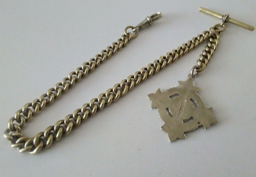 Antique Pocket Watch Chain T-Bar Dog Clip Curb Link Persian Silver Fob ...