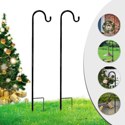 Metal Shepherd Crook Hook Bird Feeder Pole Garden Hanging Plants Basket ...
