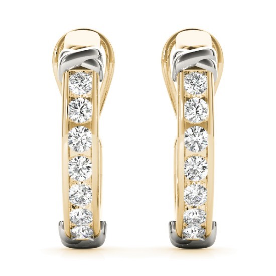 NEW 14K TWO-TONE GOLD DIAMOND "J" HOOP "X" DESIGN EARRINGS | eBay