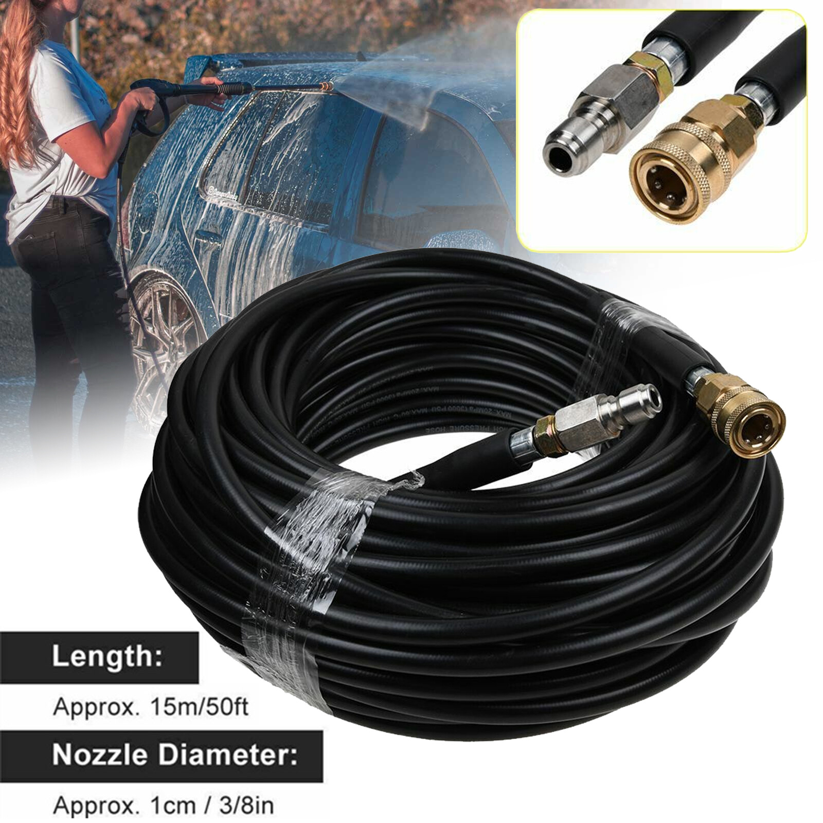5800PSI 50ft High Pressure Washer Tube Cleaning Hose 3/8in Quick ...
