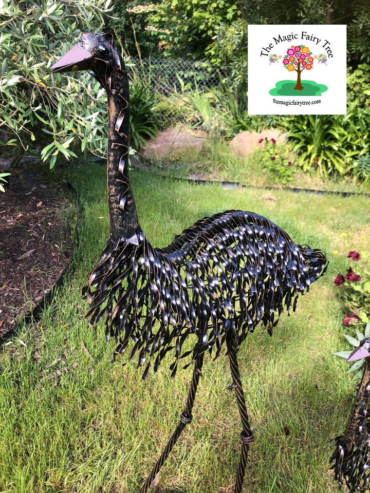 92cm Dad emu and chick set - rustic black metal standing emu garden ...