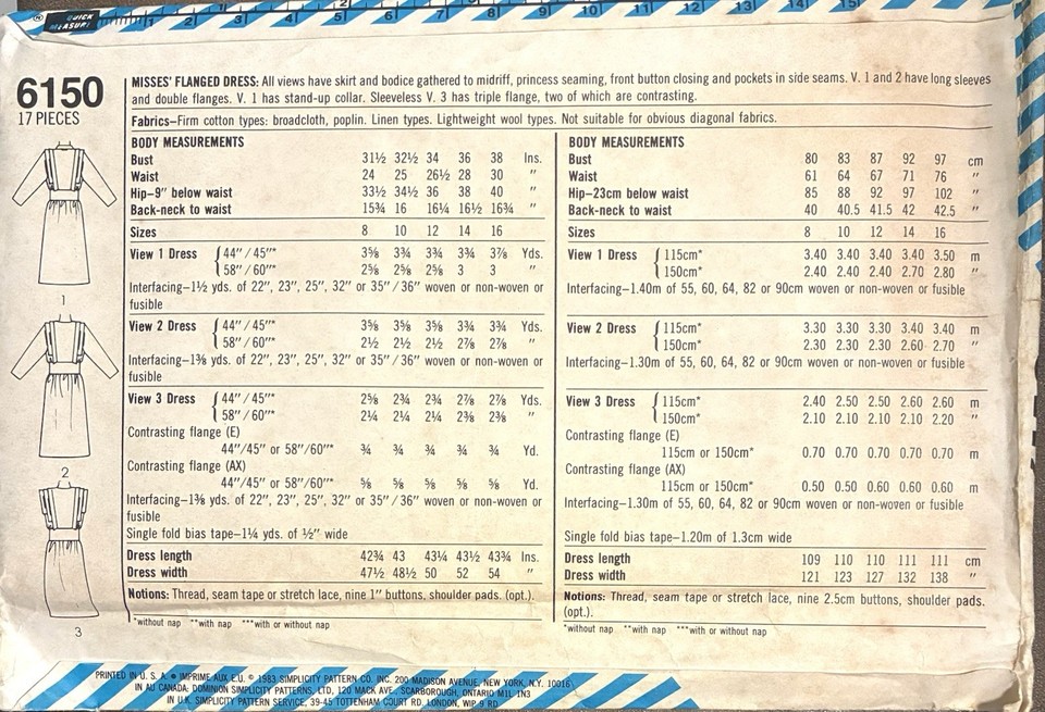SALE! UNCUT Miss Flanged Dress Pattern Simplicity 6150 Vintage 1983 ...