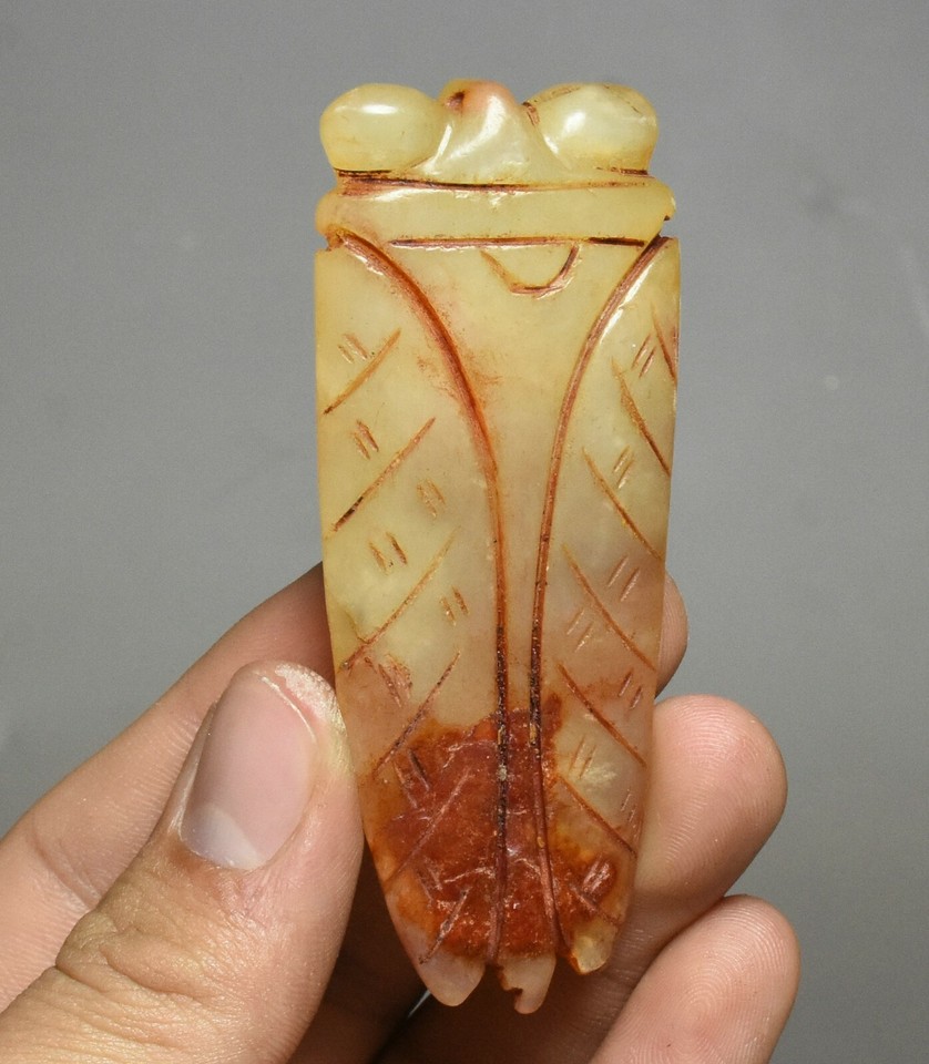 8CM Unique Chinese Hongshan Culture Old Jade Carved Cicada Cicala ...