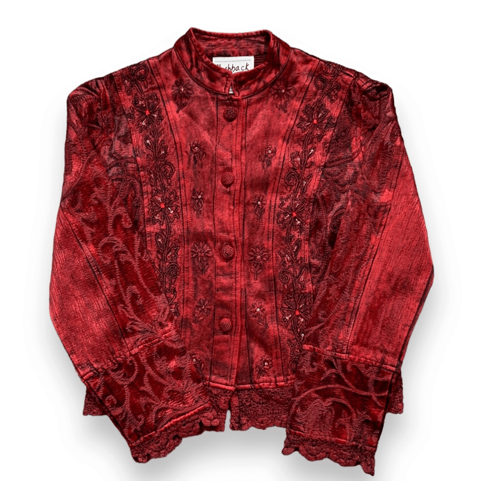 Vintage Flashback Red Embroidered Jacket Small Button… - Gem
