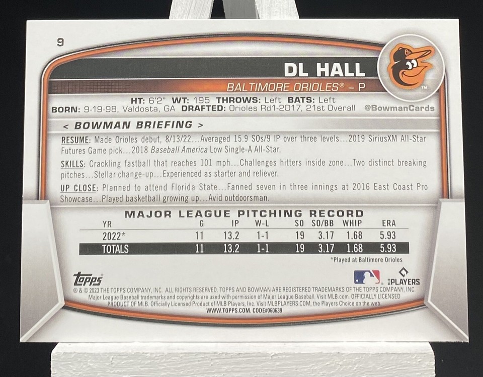 2023 Bowman DL Hall Base RC #9 Orioles A1104 | eBay