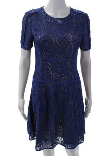 BCBG Max Azria Womens Cotton Lace Overlay Detail Short Sleeve Dress Blue Size S | eBay