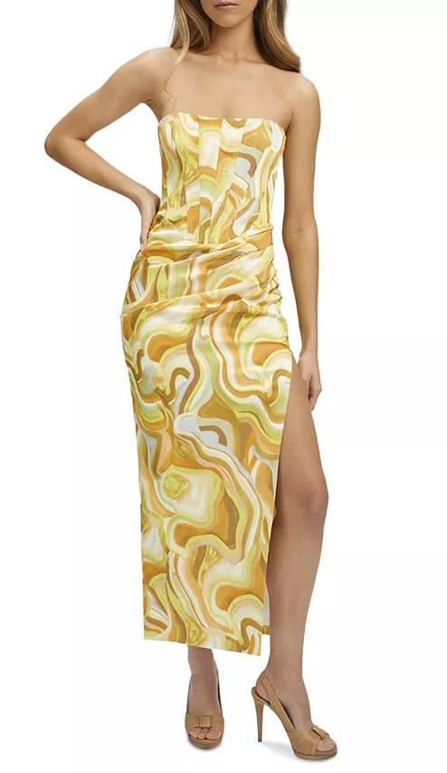 Bardot YELLOW SWIRL Women's Tiani High-Slit Strapless Maxi Dress, US 2 ...