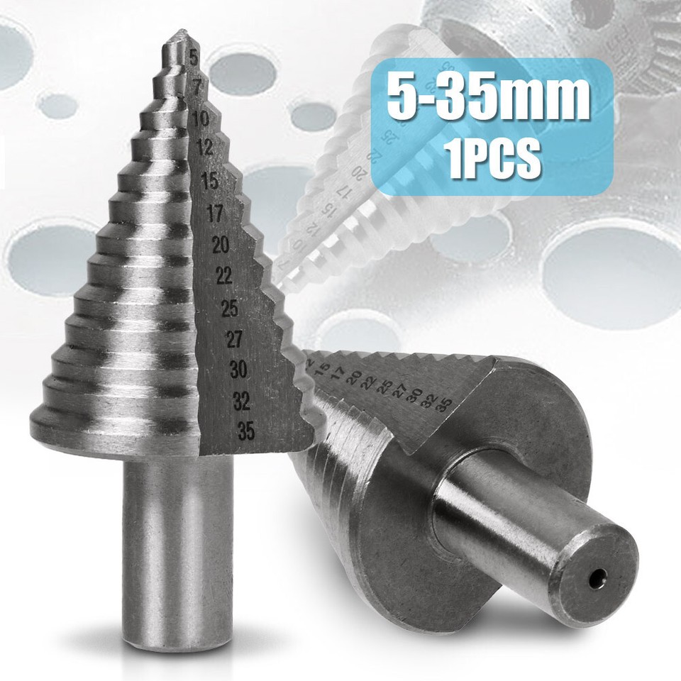 5-35mm 13 Step Titanium Spiral Groove Conical Cone Drill HSS Bit Set ...