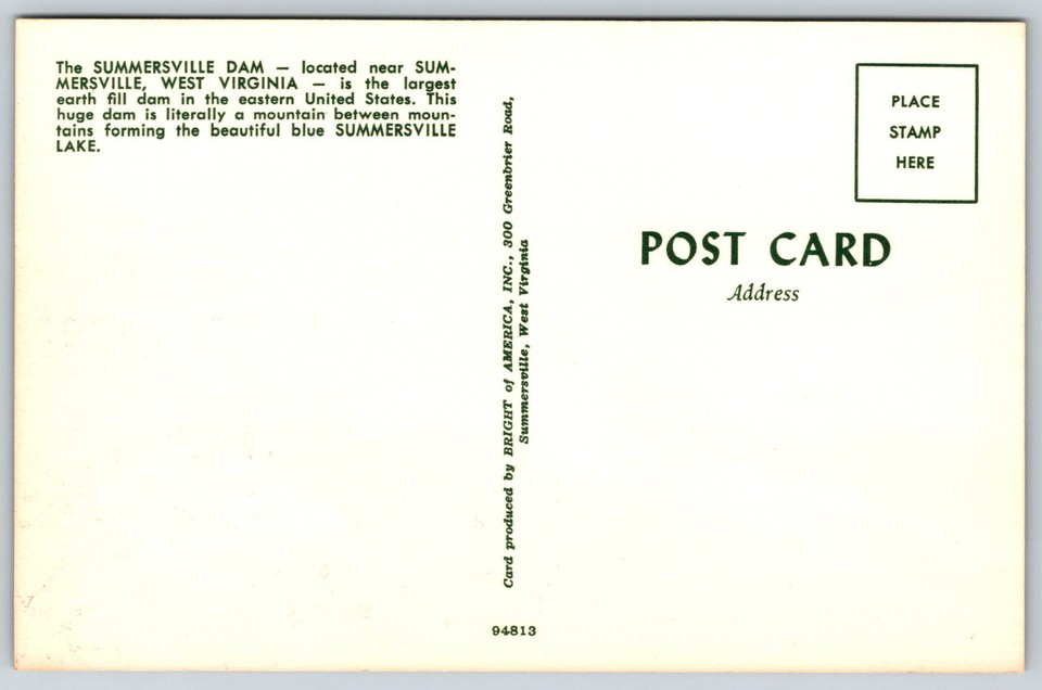 Postcard The Summersville Dam Aerial View Summersville Lake ...