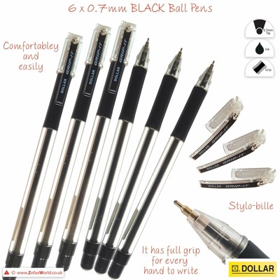 GRIP-IT 0.7mm Fine Tip BLACK BLUE Biro Ball Pens Rubber Soft Grip ...