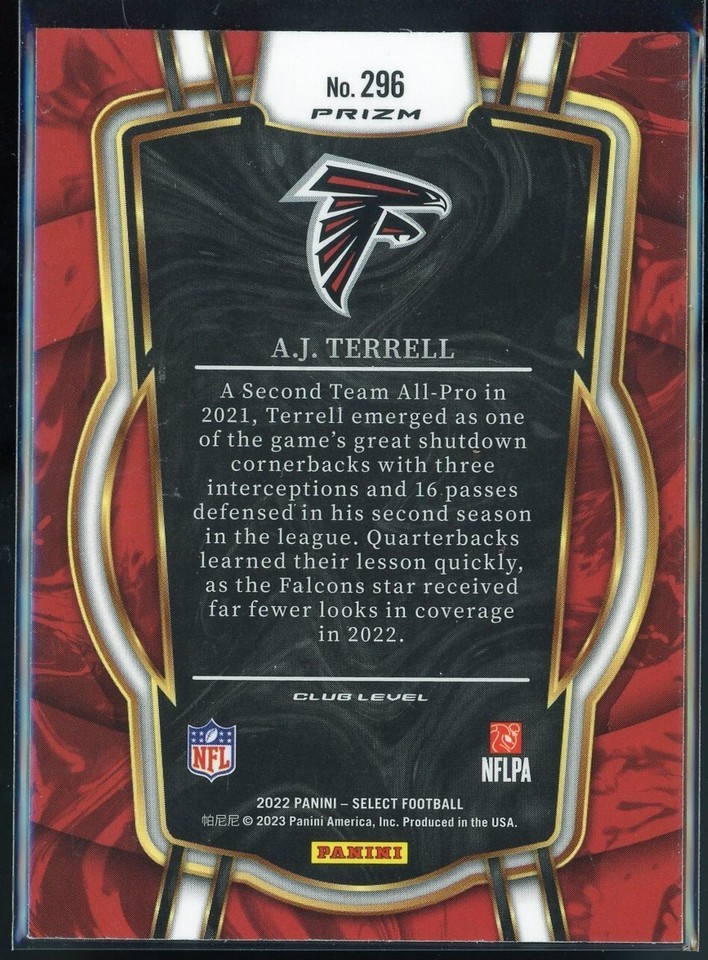2022 Panini Select AJ Terrell Silver Prizm Club Level Rookie Rc #296 | eBay