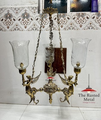 Vintage Brass Mermaid Ceiling Pendant Light - Art Deco Chandelier Lamp ...