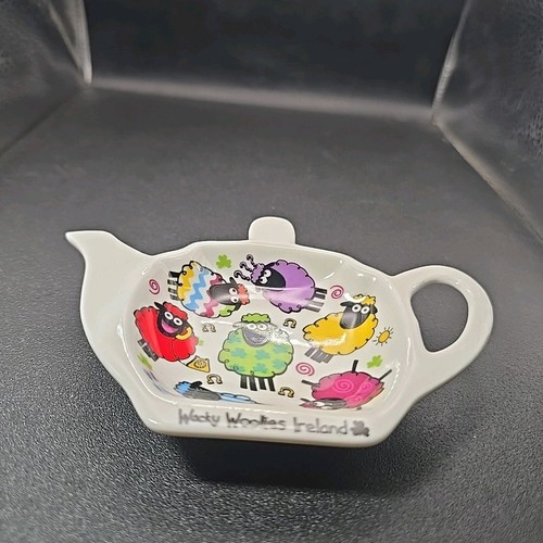 5" Ireland Wacky Wollies Sheep Teabag Holder Trinket Dish Shamrock Comp ...