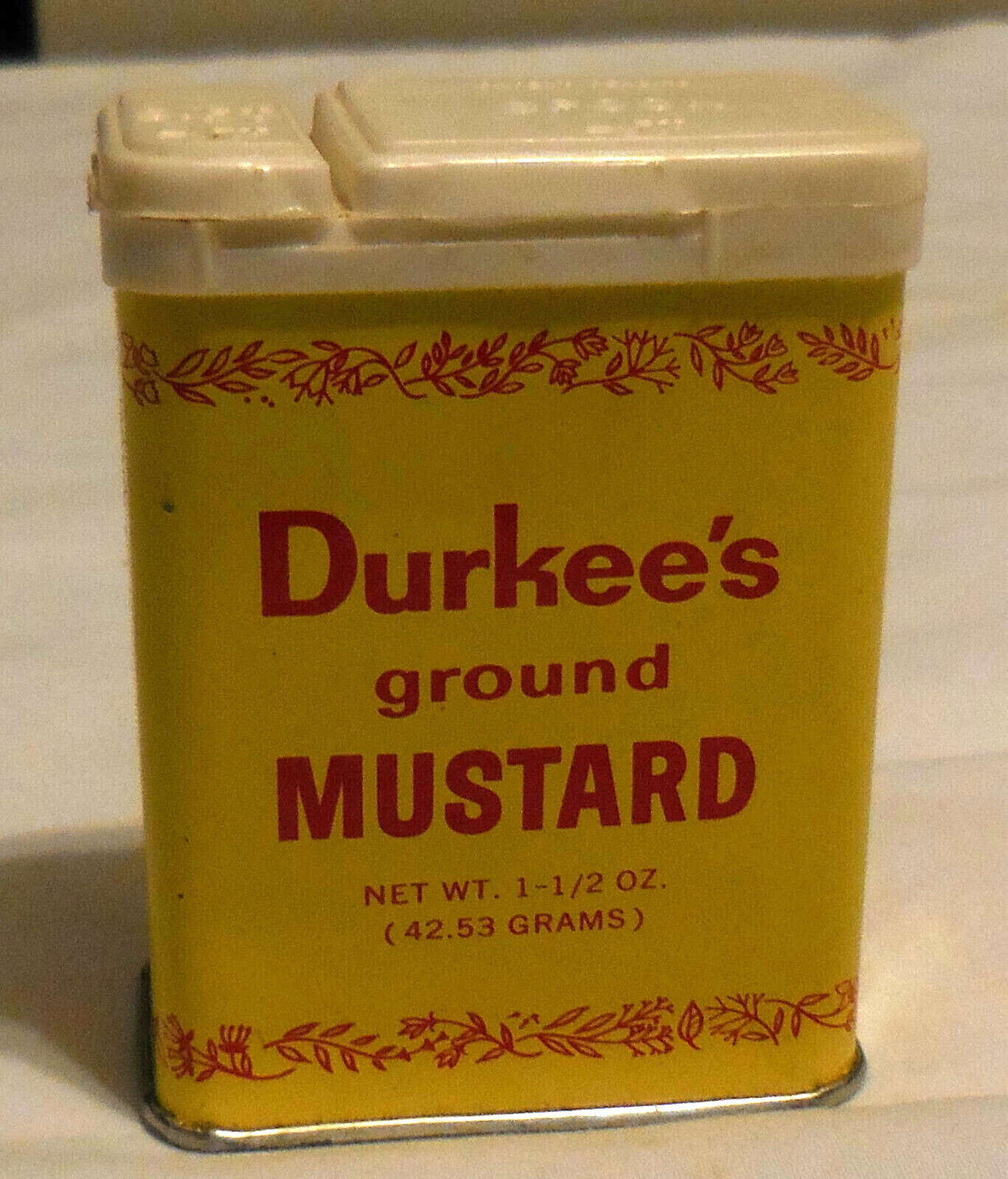 1 Durkee's Ground Mustard Tin can,1 1/2 Oz Famous Foods Cleveland OH ...