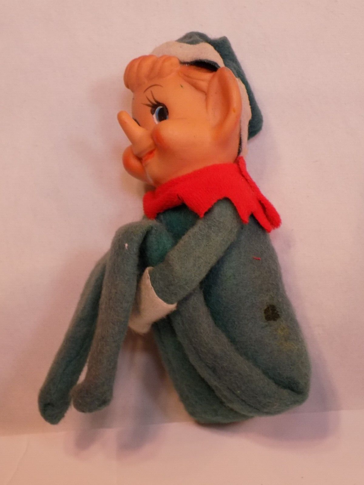 Pixie Elf Sitter Christmas Ornament Gray Grey Felt Horn Hat on Knee ...
