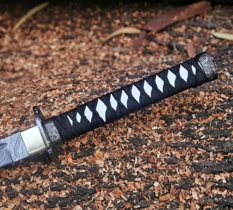 Japanese Battle Sword Samurai Katana Sharp Damascus Steel Blade Full ...