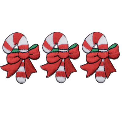 Candy Cane Applique Patch - Christmas Treat, Red Bow 1.75" (3-Pack ...
