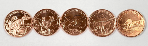 Copper Art Coins * 5-Piece Carnivore Dinosaur Set * Fine .999 Bullion ...