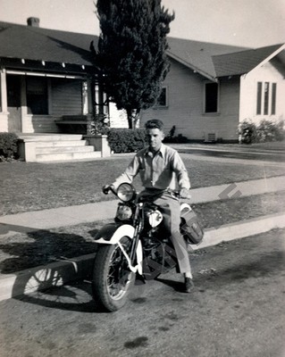 Guy with his new Harley-Davidson Deluxe Panhead Motorcycle 8"x 10 ...