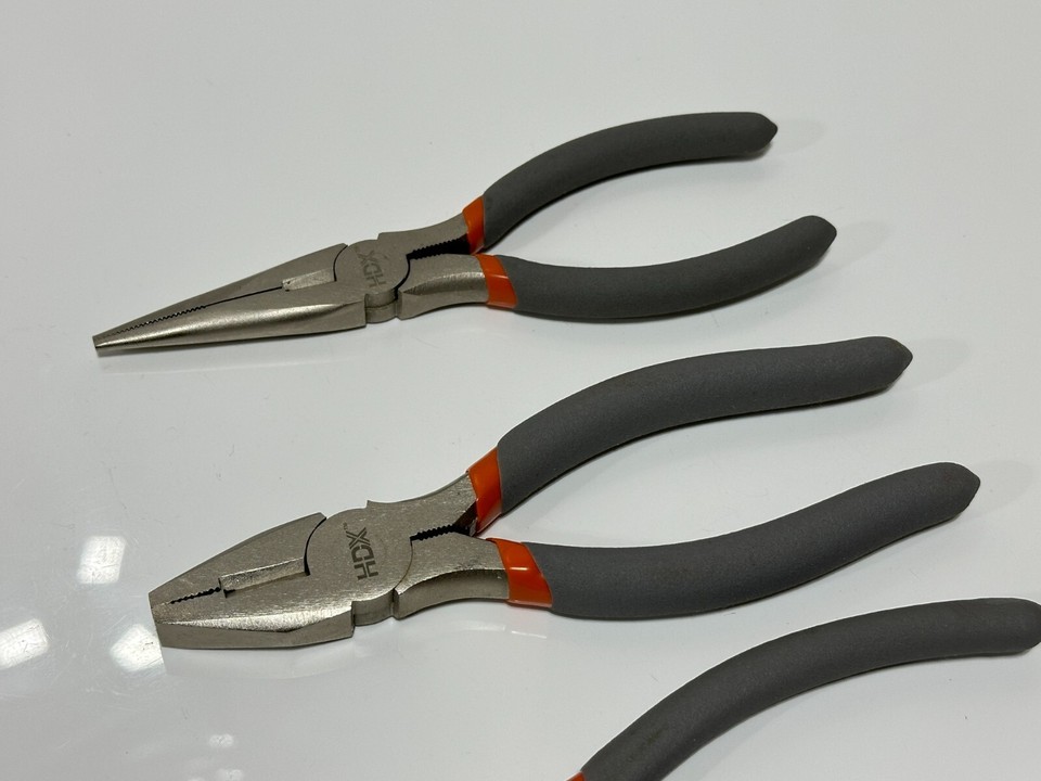 NEW HDX 3pc Pliers Set - Rubber Comfort Grip -Long Nose, Diagonal and ...