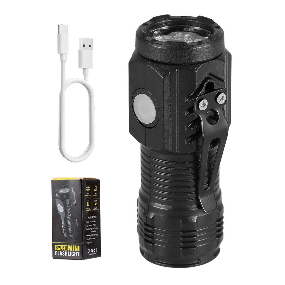 Super Bright LED Tactical Mini Flashlight USB Rechargeable Lamp 5 Modes ...