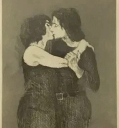 Signed Original 1930 Raphael Soyer Drawing "Kiss" (Framed, Matted ...