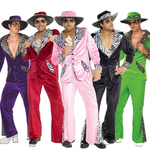 Mens Black PIMP DADDY Costume + Hat 1970s Big Daddy Velvet Suit ...