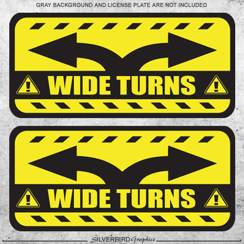 2x Wide Turns sticker decal - truck vehicle label caution warning ...