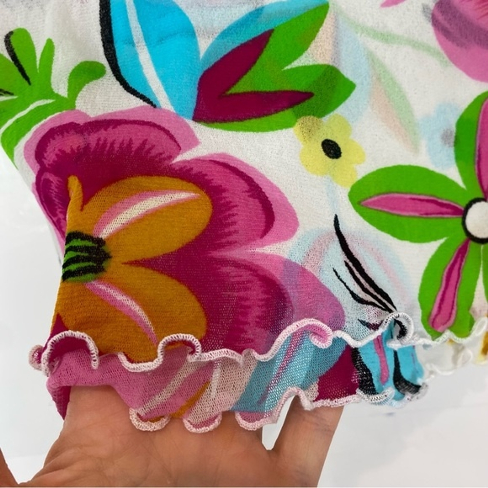 Andrea Sassi Deisgner Bright floral mesh Cropped top … - Gem