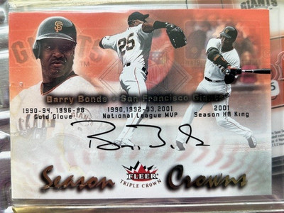 Barry Bonds Signed 2002 Fleer Triple Crown Season Crowns Card Gold ...