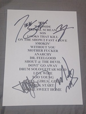 Motley Crue Signed Setlist. Autographed Poison Van Halen Ratt Skid Row ...