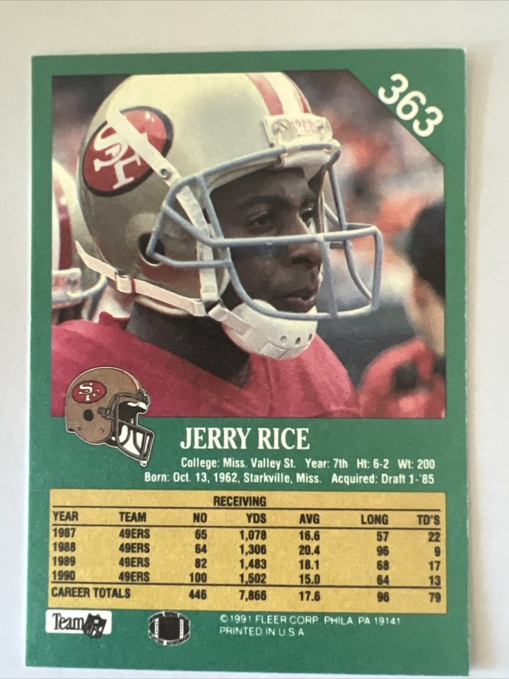 FLEER 1991 NFL Football Card JERRY RICE #363 EX-NM! 🏈 | eBay